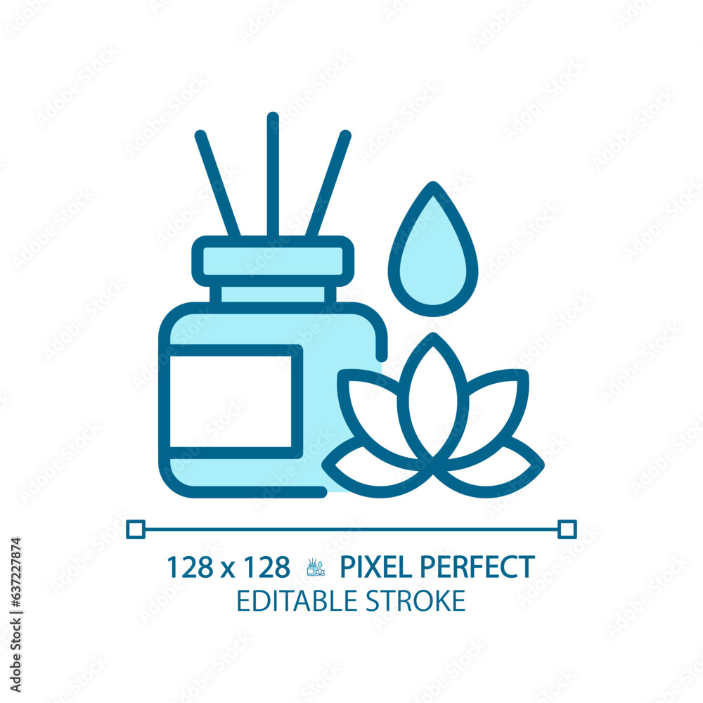 2D pixel perfect editable blue incense sticks and lotus icon, isolated ...