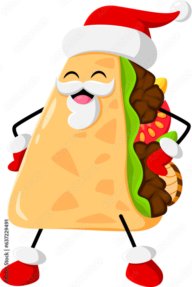 Cartoon Christmas tex mex mexican quesadilla character donning a Santa ...