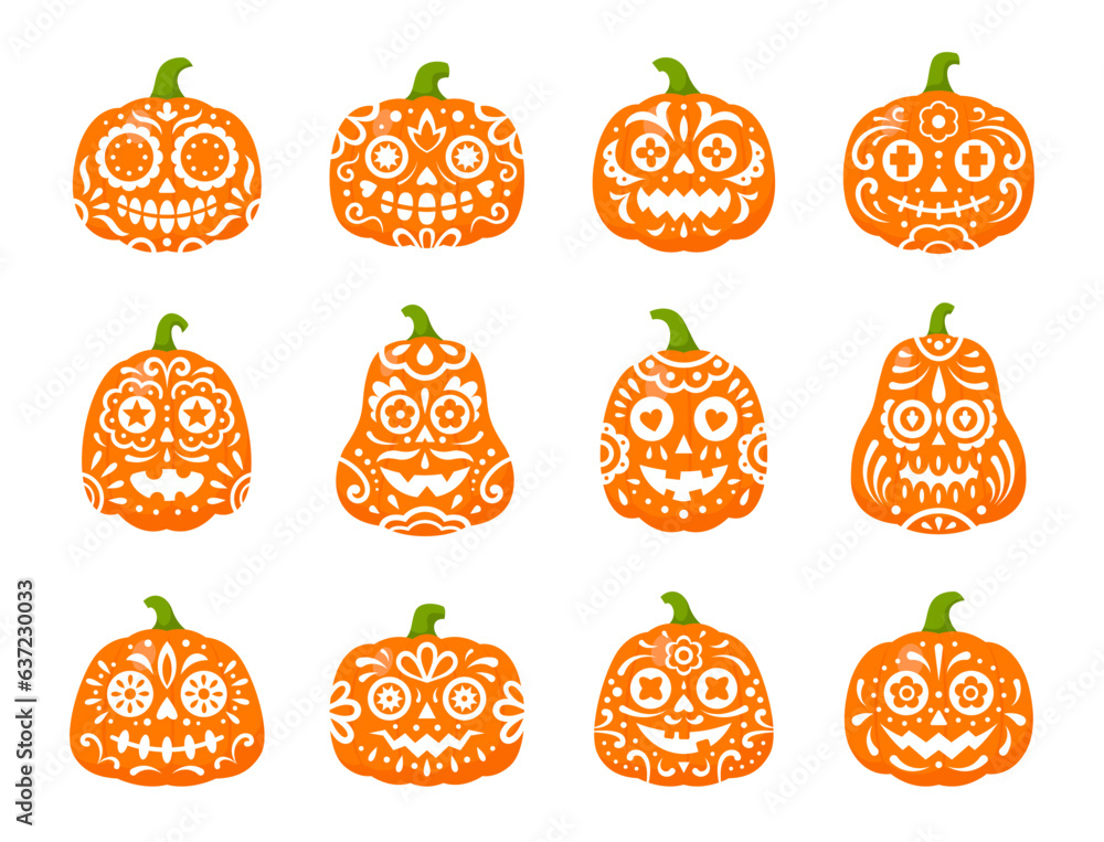 Vetor de Halloween party mexican pumpkins. Vector dia de los muertos ...