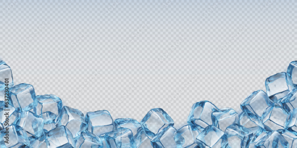 Ice cubes and crystals background. Realistic 3d vector frame, isolated ...