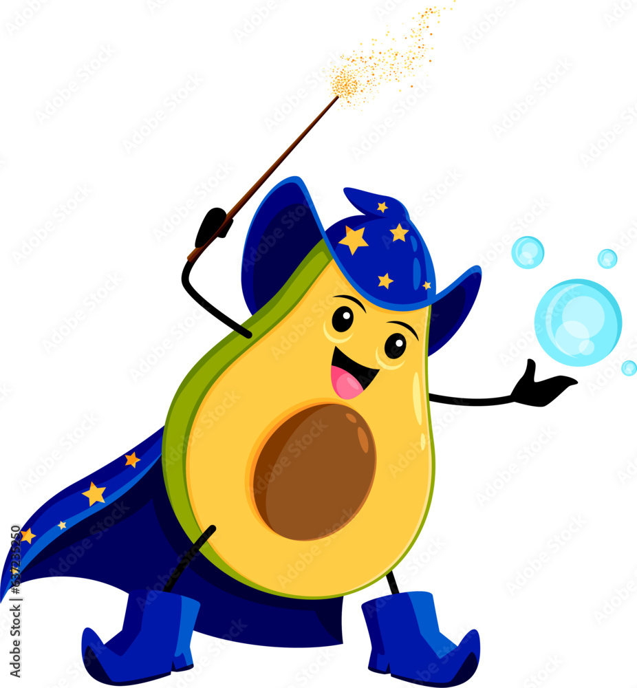 Cartoon Halloween avocado wizard and mage character. Isolated vector ...