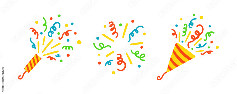 Exploding party popper. Cracker with colorful confetti. Festive ...