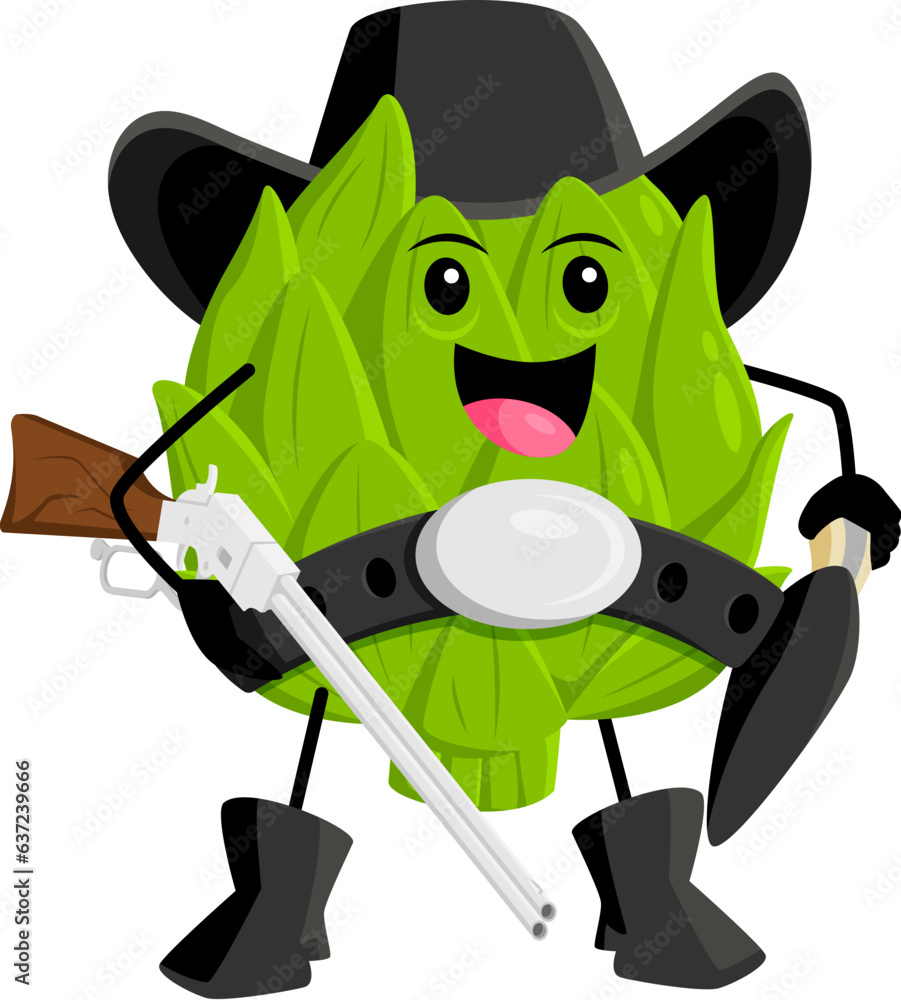 Cartoon wild west artichoke vegetable ranger character. Isolated vector ...