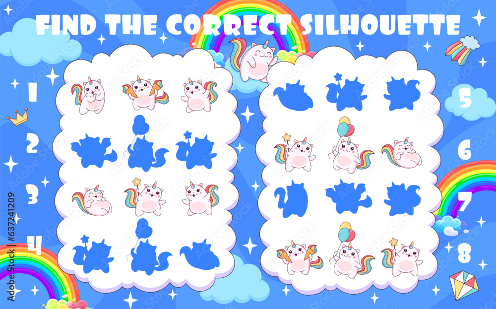 Find a correct silhouette of caticorn cat and kitten characters ...
