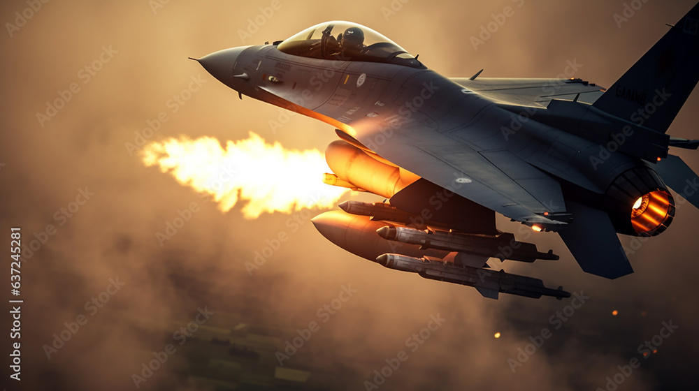 F-16 fighter launches missiles. Generative AI Stock Illustration ...