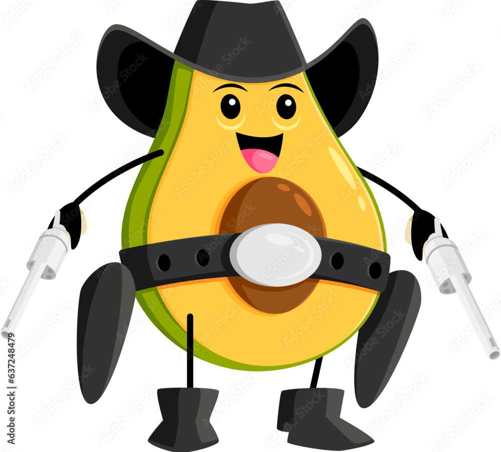 Cartoon avocado cowboy and sheriff, bandit and robber, ranger mexican ...