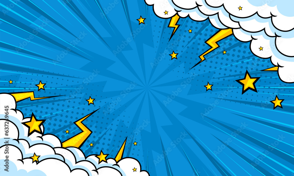 Comic cartoon blue background with cloud Stock Vector | Adobe Stock