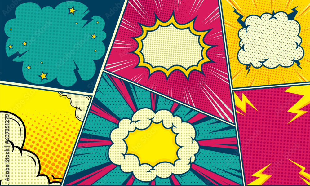 Colorful comic scene cartoon background template Stock Vector | Adobe Stock