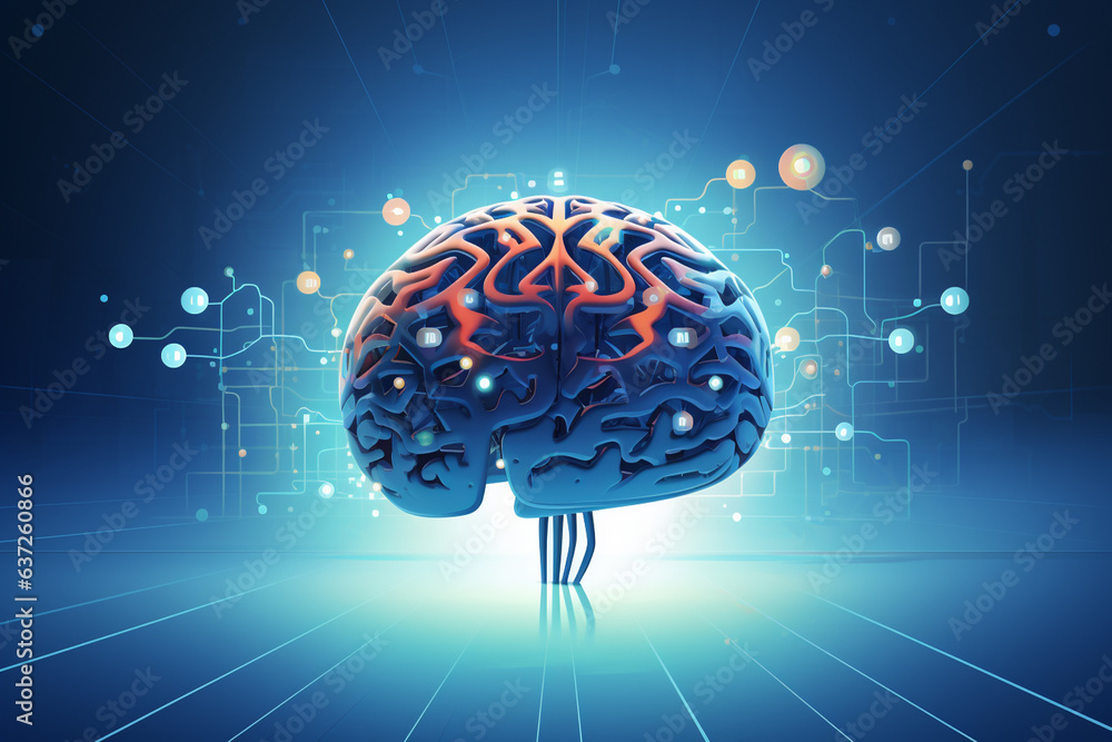 blue brain on a technology background concept, in the style of graphic ...