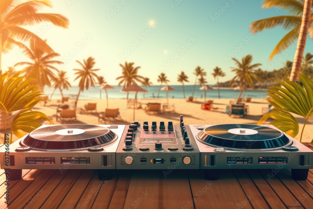 DJ Console with Beers and Cocktails at the Beach Party Generative AI ...