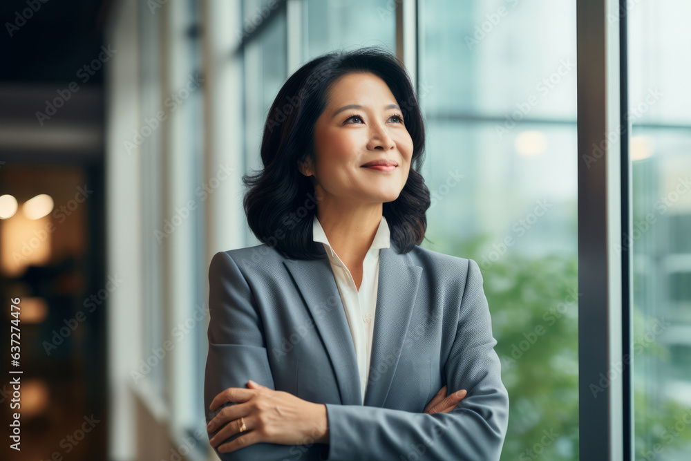 Happy proud prosperous mid aged mature professional Asian business ...