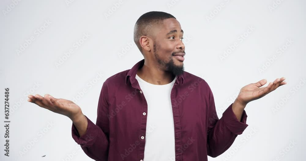 Video „Shrug, hands and face of black man confused in studio with ...