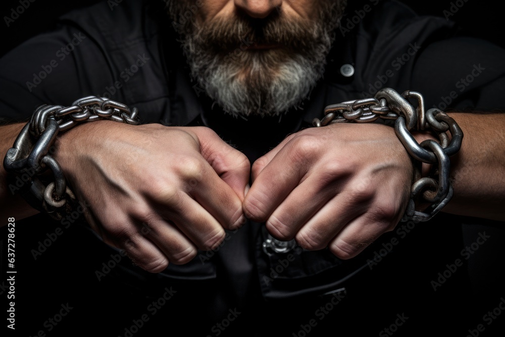 dangerous criminal concept, hands in handcuffs in chains close-up, ai ...