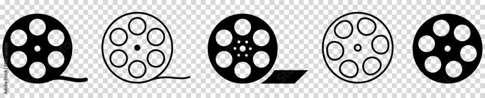 Film reel icon set. Cinematography symbols. Vector illustration ...