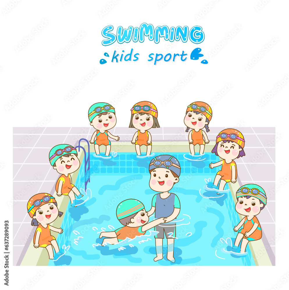 Cartoon kids swimming in the pool. Stock Vector | Adobe Stock