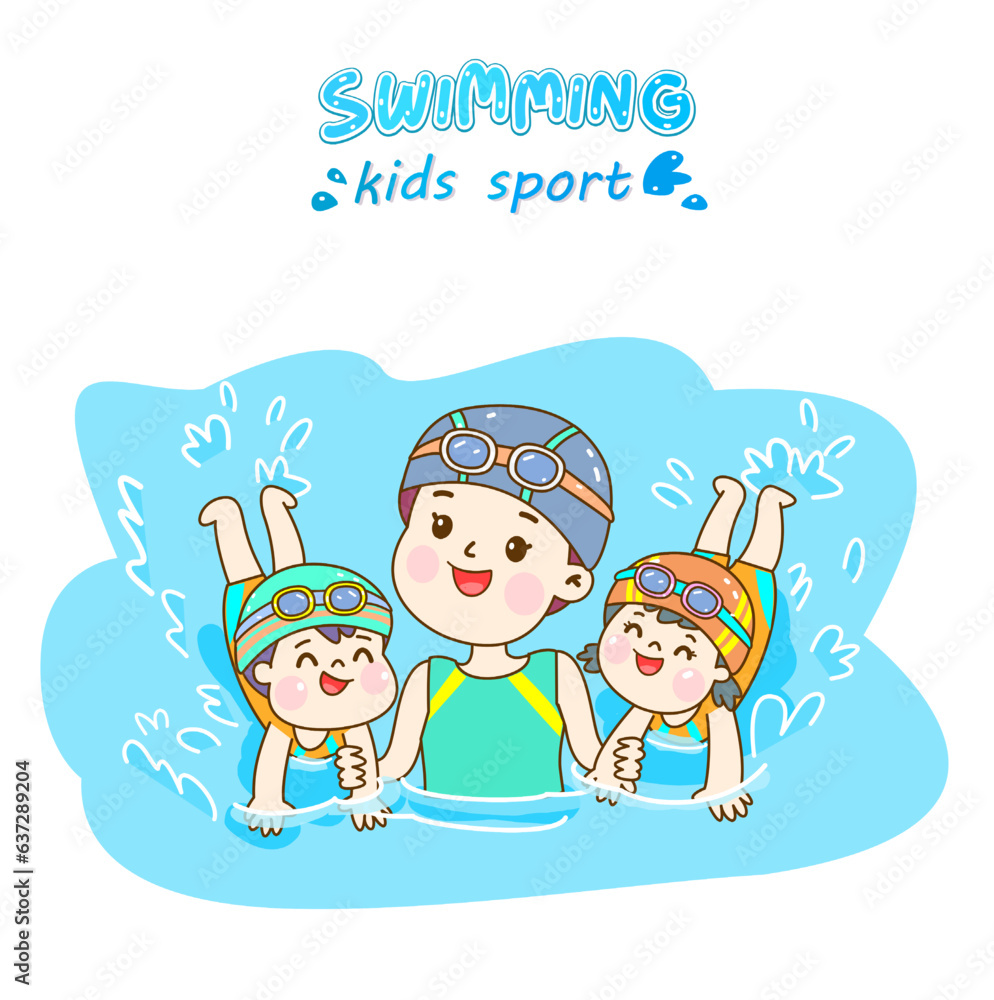 Cartoon kids swimming in the pool. Stock Vector | Adobe Stock