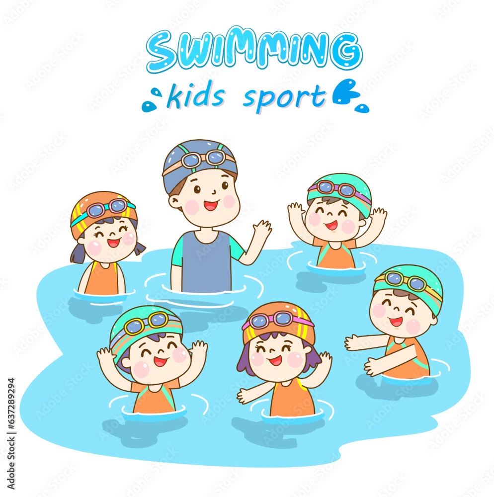 Cartoon kids swimming in the pool. Stock Vector | Adobe Stock