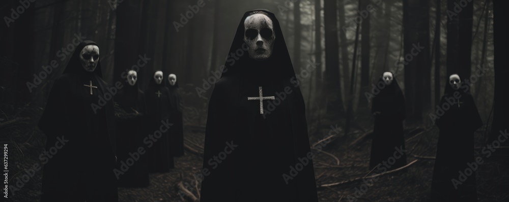 Satanist Nun Cult Meeting in the Forest - Dark, Mysterious Coven ...
