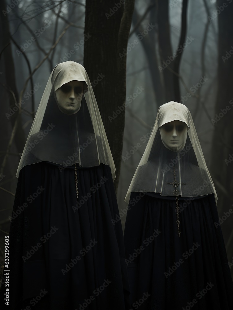 Satanist Nun Cult Meeting in the Forest - Dark, Mysterious Coven ...