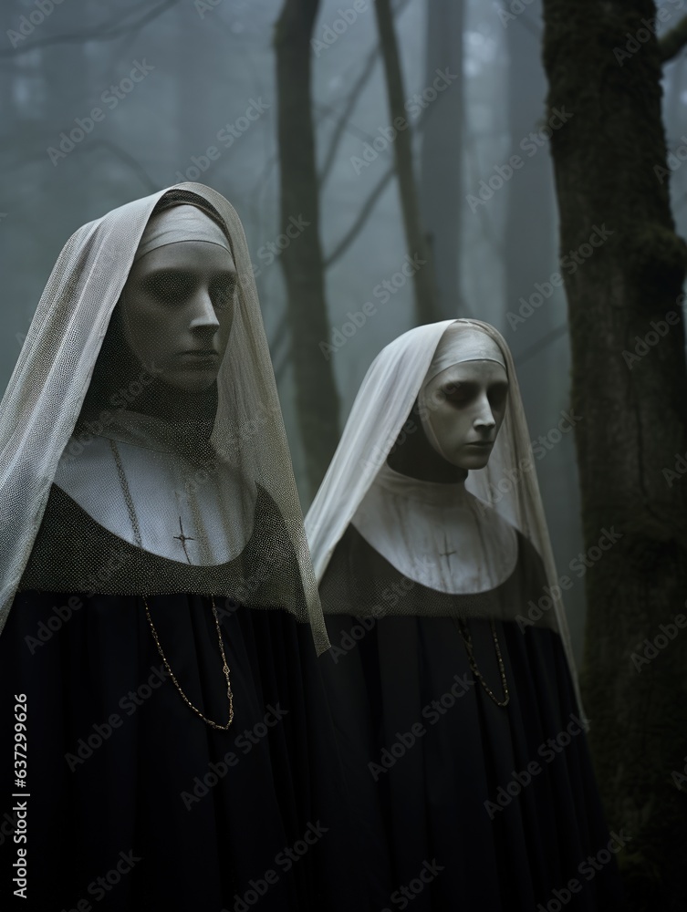 Satanist Nun Cult Meeting in the Forest - Dark, Mysterious Coven ...