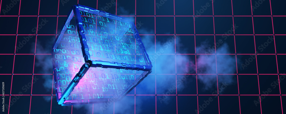 Artificial intelligence, cube with numbers. Blockchain technology cubed. Big data. Cube with ...
