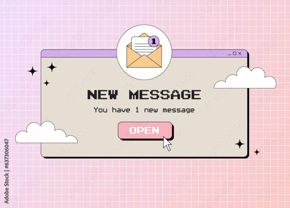 Old computer message, popup window in 90s or 2000s, Y2K retro aesthetic ...