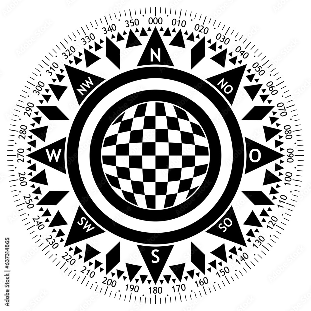 Vetor de Kompassrose-Vektor mit acht Windrichtungen, 360 Grad Skala und ...