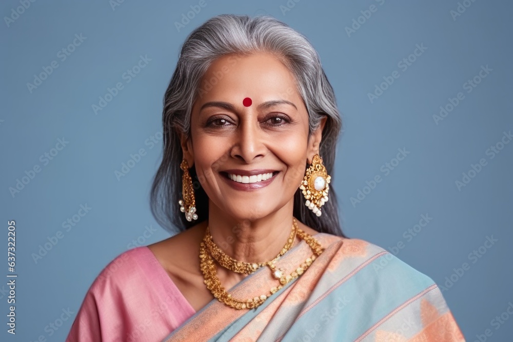 Medium shot portrait of an Indian woman in her 50s wearing bindi and ...