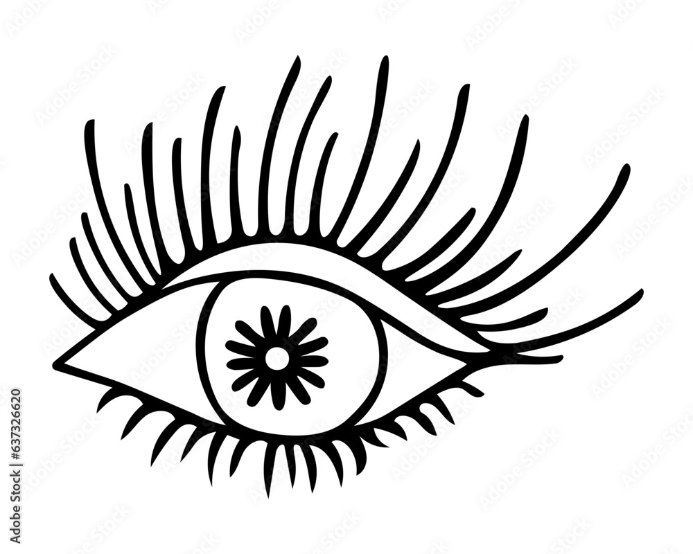 Eye. Eye iris, pupil, eyelid and fluffy eyelashes. All-seeing eye ...