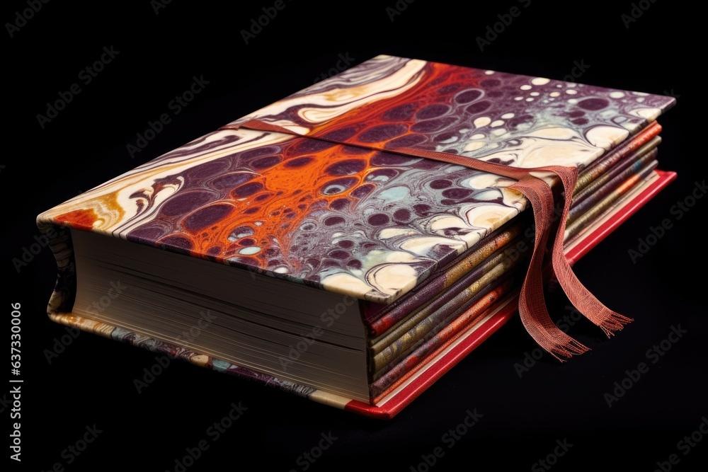 open book with visible binding and marbled endpapers Stock Photo ...