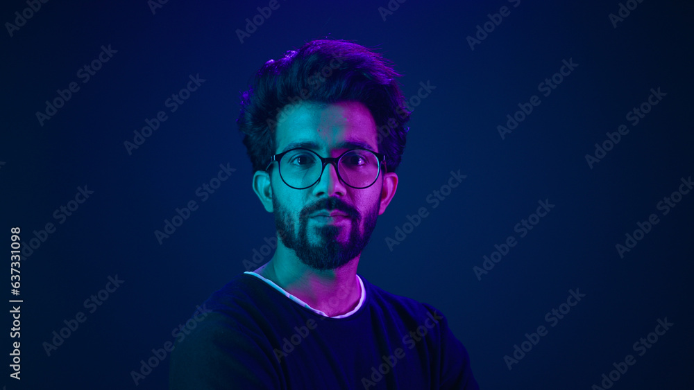 Portrait Indian serious man developer coding worker programmer profile ...