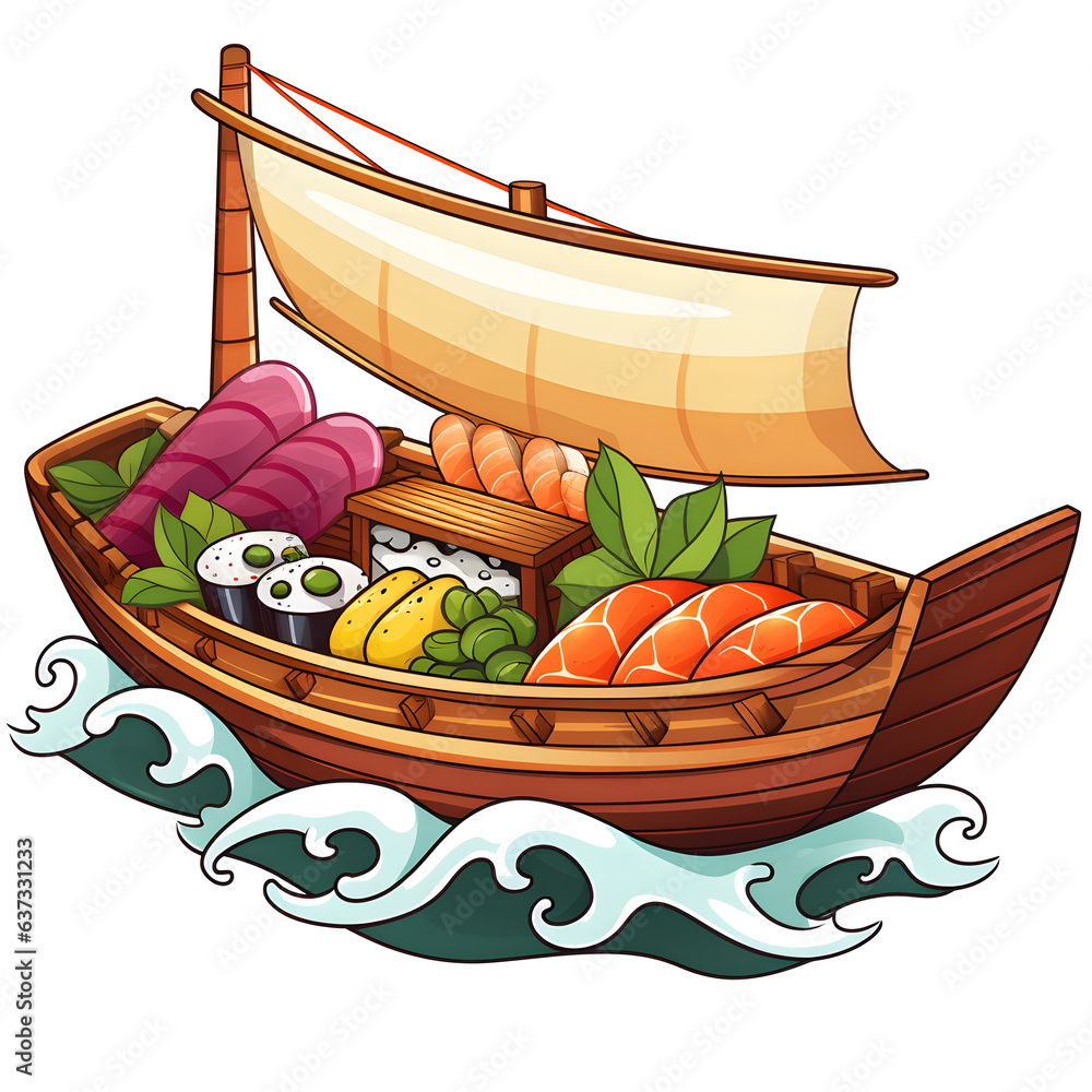 cartoon sushi boat clipart, transparent background Stock Illustration ...