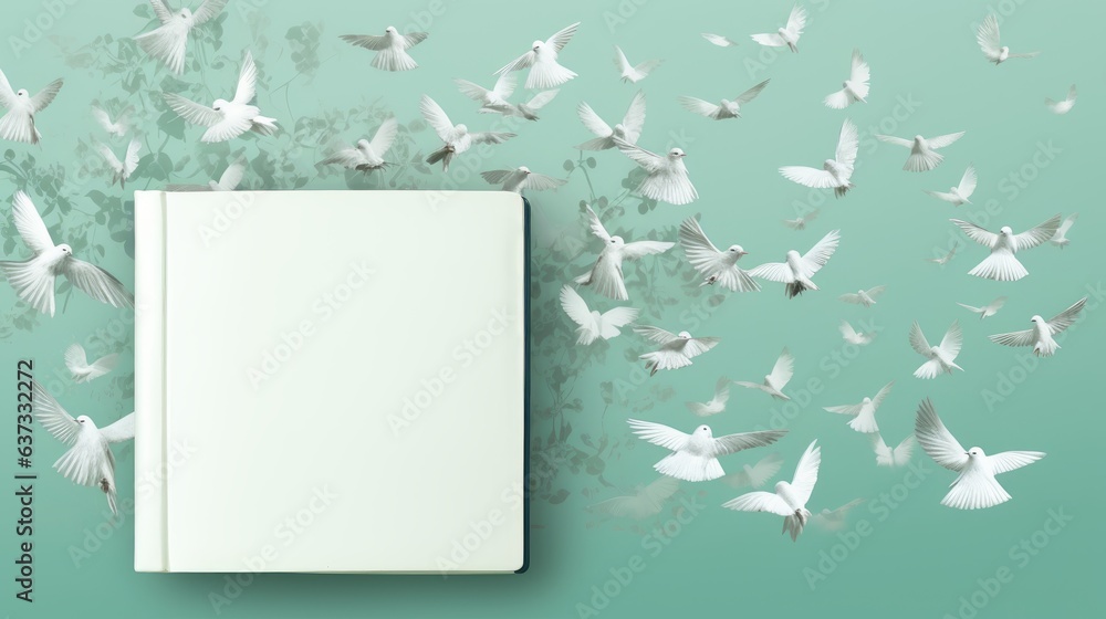 Blank paper notebook, Flying birds, Template, Book, Notes, Space, White ...