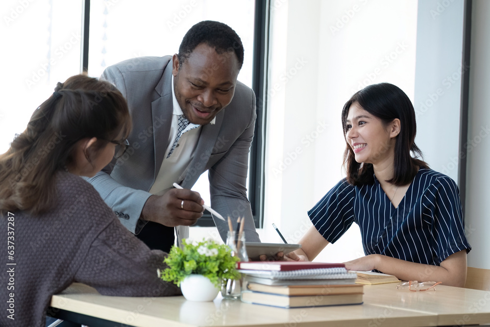 Positive friendly African American English tutor giving language ...