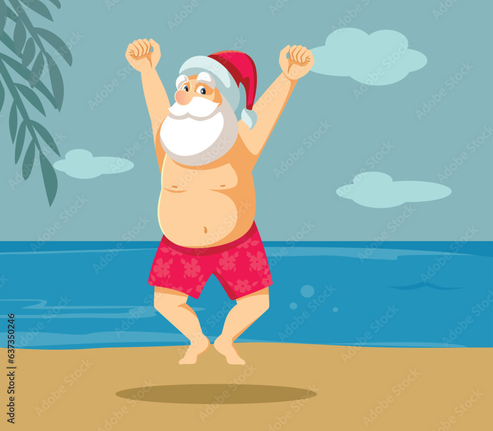 Santa Claus Feeling Cheerful on a Beach During Summer Vector Cartoon ...