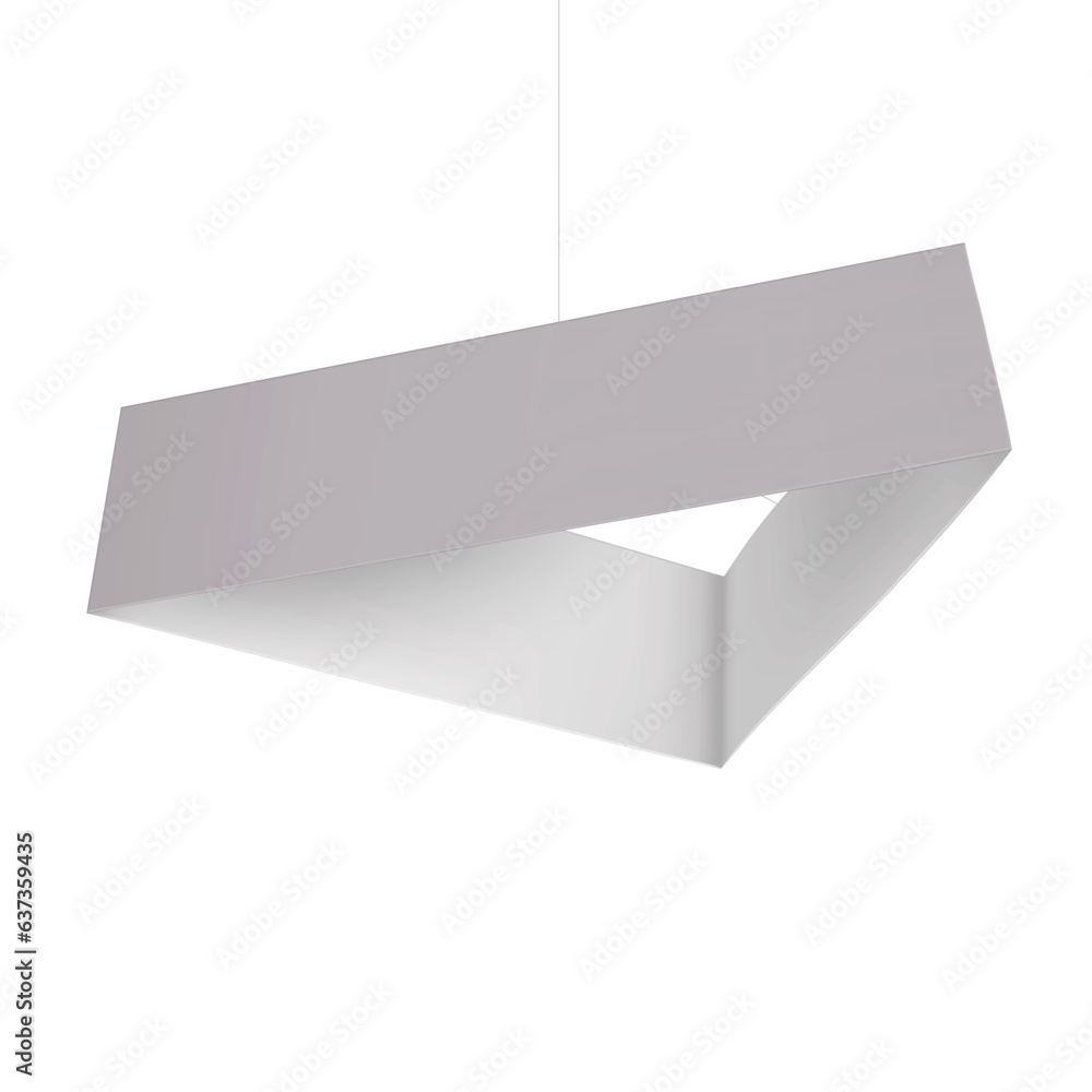 Hanging triangle trade show display realistic vector mockup. Triangular ...