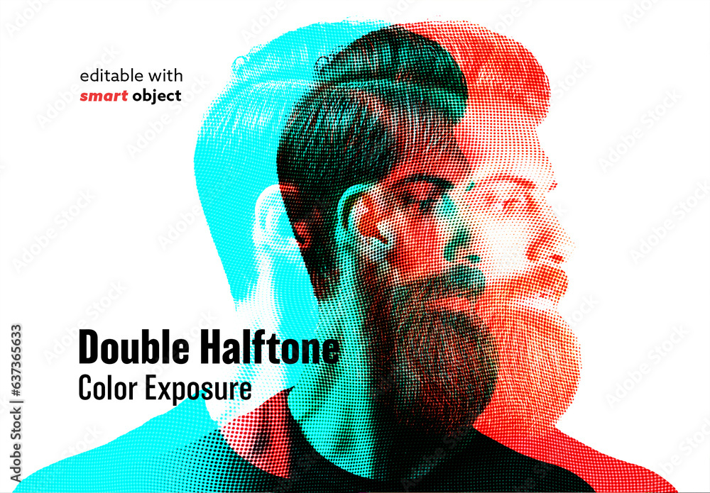 Double Color Exposure Effect with Halftone Stock Template | Adobe Stock