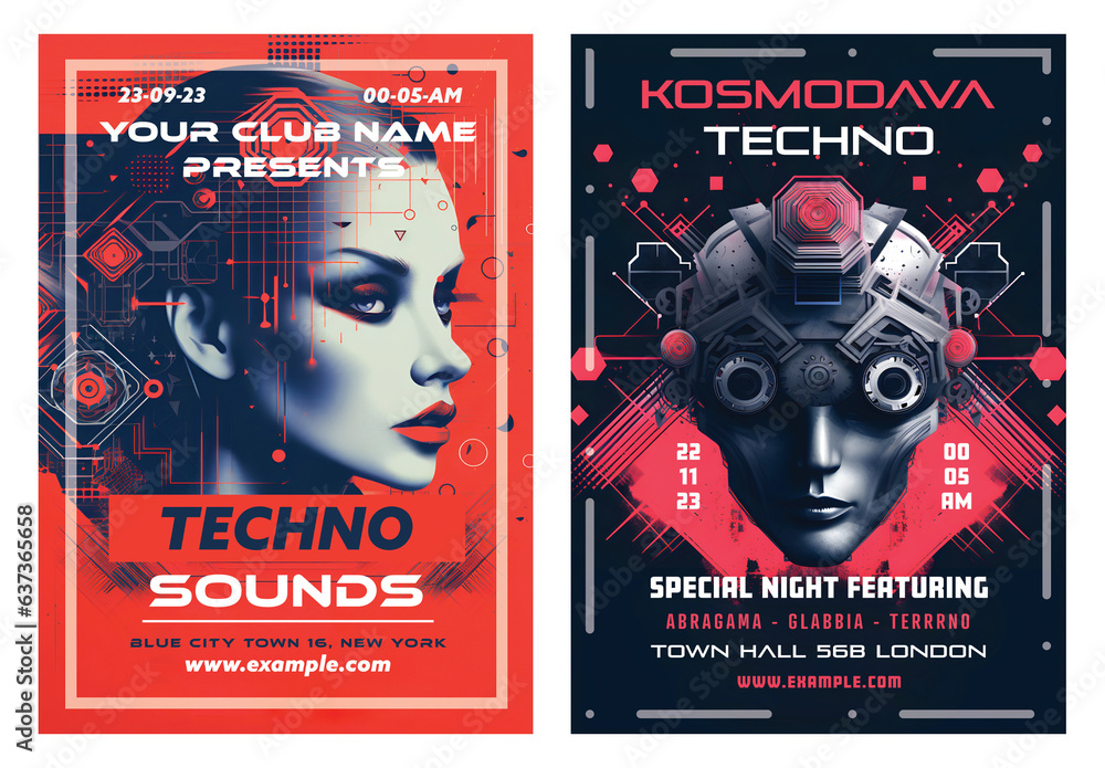 Techno Party Poster Stock Template | Adobe Stock