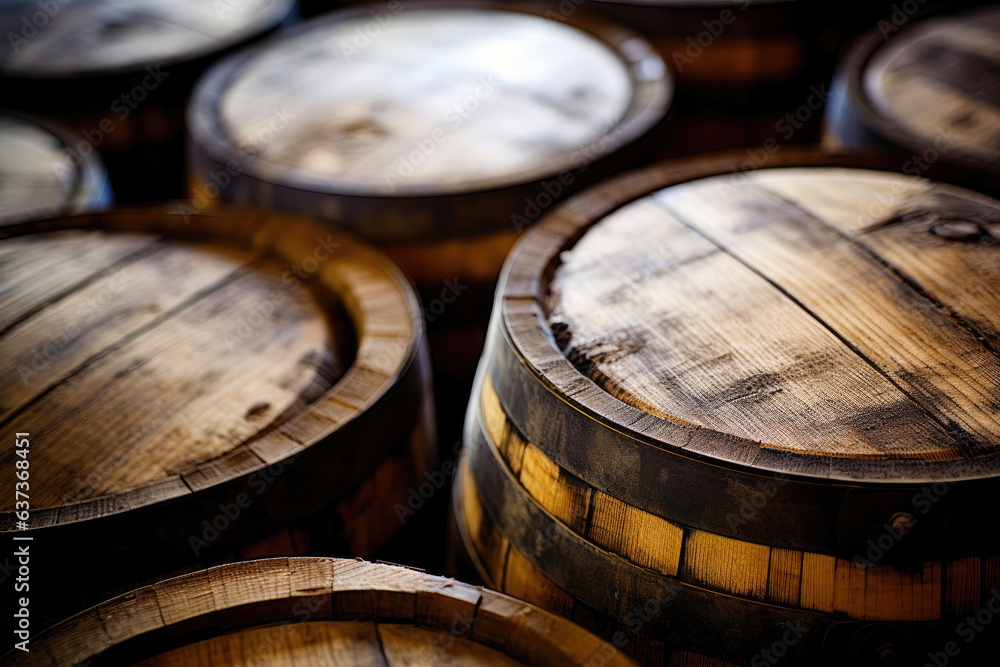 Up-Close Look at Whiskey Barrel Stack Stock Photo | Adobe Stock
