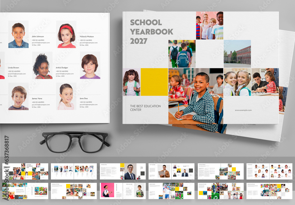 School Yearbook Landscape Layout with Yellow Accents Stock Template ...