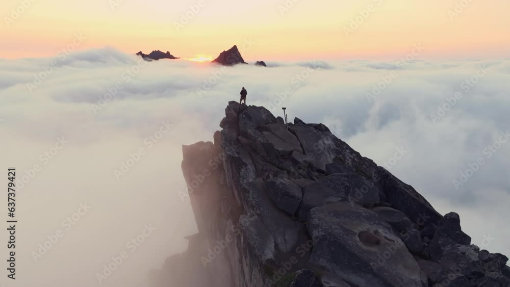 Panorama of Segla mountain, Senja, Norway. Magical fog at the base ...