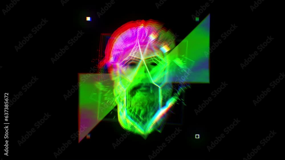 Plato face animation effect on black motion background vj loop Stock ...