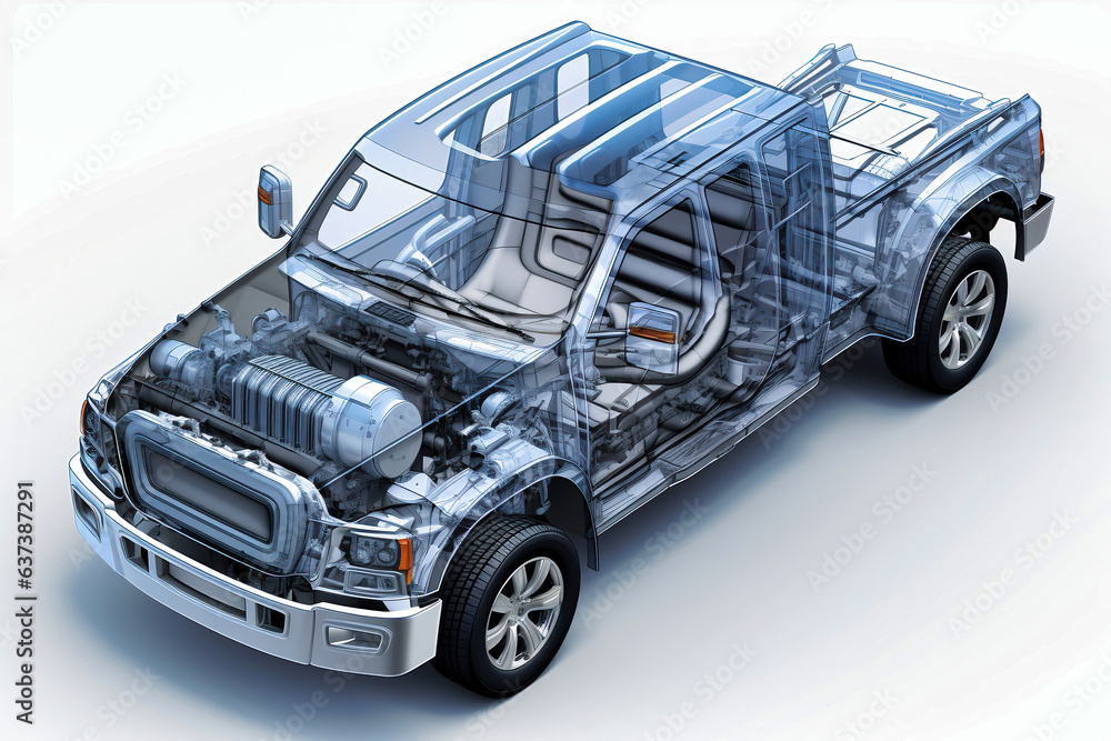Projection of a modern car. 3D graphic visualization shows the analysis ...