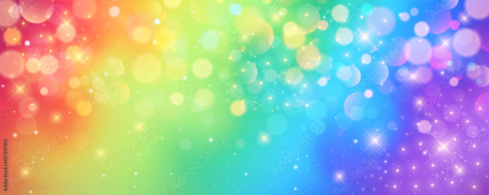 Rainbow unicorn pastel background with glitter stars. Pink wavy fantasy ...