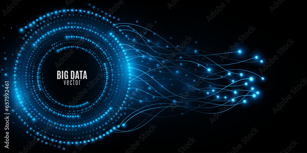 Digital circles of glowing blue dots with neural connectors. Big Data ...