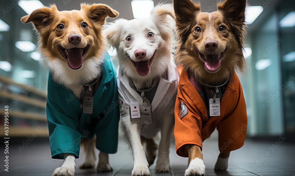 Dogs in Vet Clothes Walking Through Vet Clinic: A Moment of Care: A ...