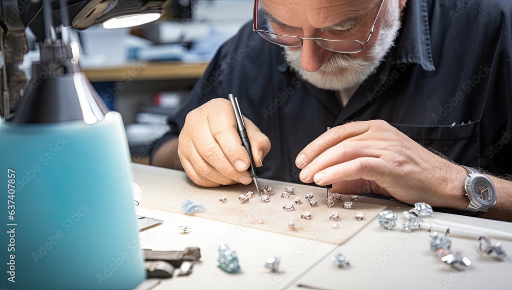 Senior jeweler working in his workshop.Jeweler making jewelry Stock ...