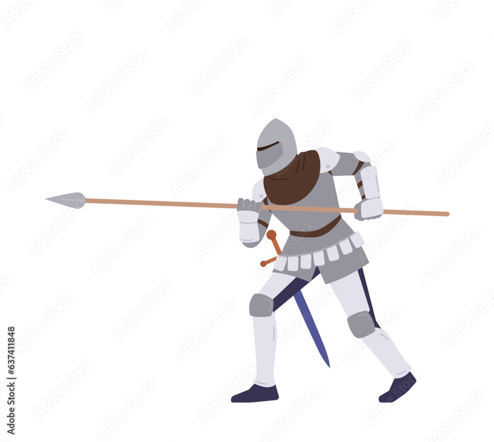Armored medieval knight character fighting attacking with peak isolated ...