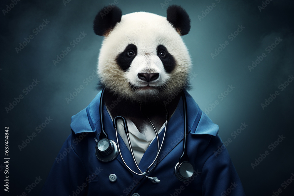 panda wearing a doctor's uniform Stock Photo | Adobe Stock