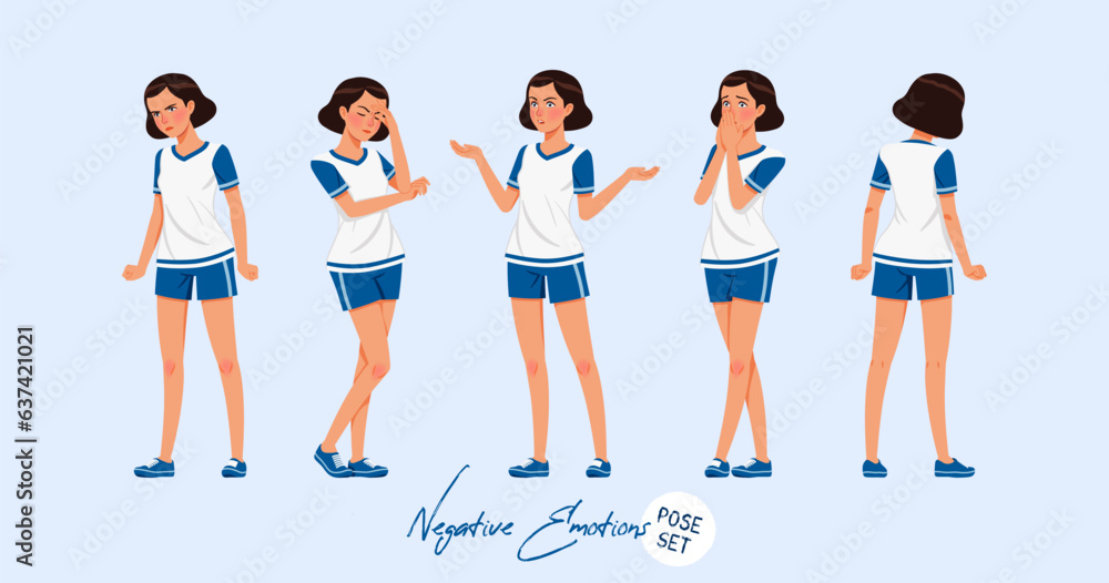 Sporty teenage active girl set feeling negative emotions. Young woman ...